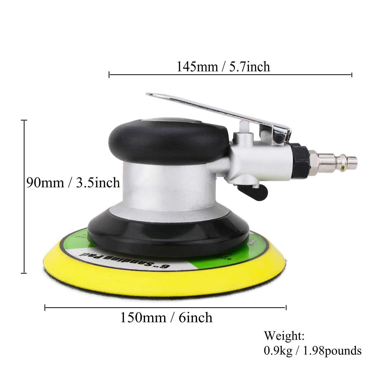 6" Air Random Orbit Sander, 12,000RPM Heavy Duty Dual Action Pneumatic Palm Sander