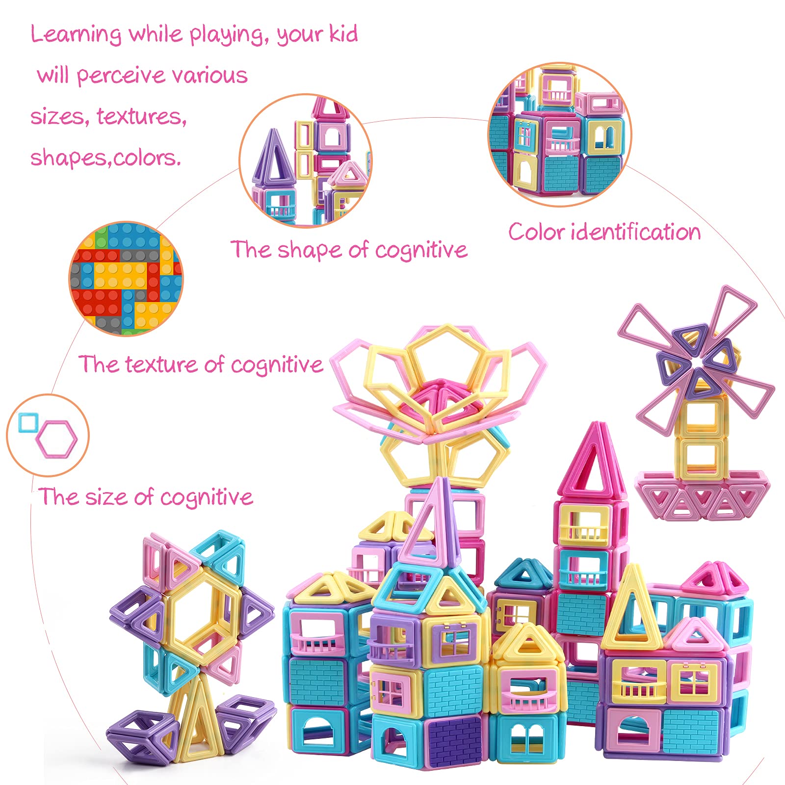 ASOK 181 Pcs Magnetic Building Blocks STEM Educational and Development Magnet Tiles for Kid’s Creativity & Imagination Macaron Color Learning Toys for Boys and Girls Ages 3 4 5 6 7 Years Old