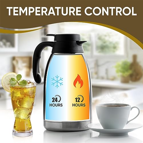 68Oz Thermal Coffee Carafe - Insulated Stainless Steel Double Walled Vacuum Flask - Coffee Carafes For Keeping Hot Coffee & Tea For 12 Hours - Cresimo Coffee Dispenser