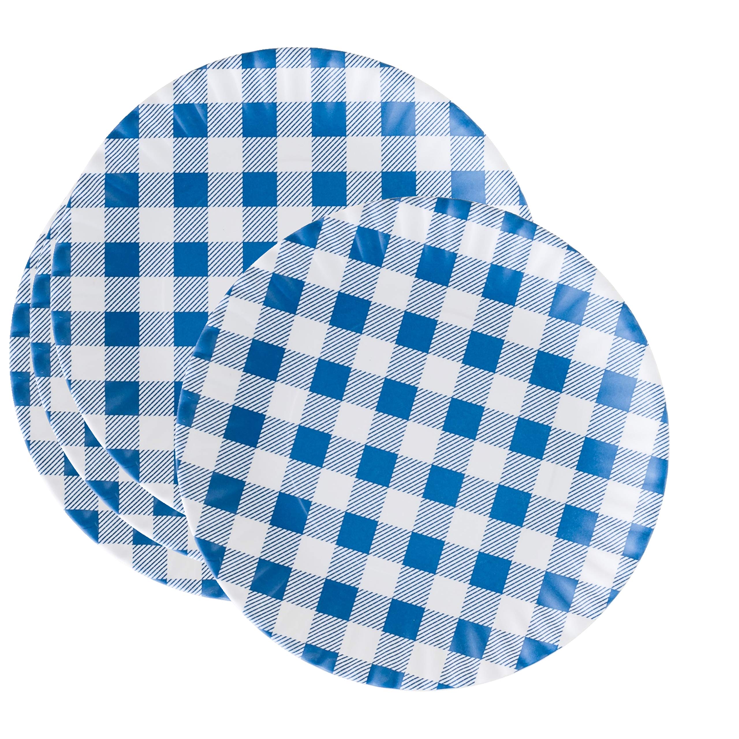 180D Reusable Blue & White Gingham Checkered Picnic/Dinner Plate, 9 Inch Melamine, Set of 5