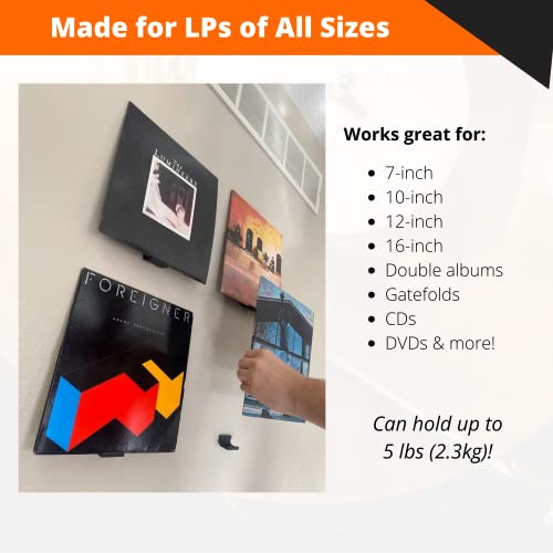 3D Lasers Lab Vinyl Record Shelf Wall Mount-10-Pack | Floating Shelf Holder Display Rack | Album Art Gallery | Daily LP Hanger for Home, Apartment, & Office (Black, 10-Record)