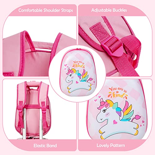 BABY JOY 2 Pcs Kids Luggage Set, 16" Toddlers Carry-on Suitcase & 12" Backpack Set, Children Travelling Case w/ 4 Casters, Retractable Handle, Lightweight Trolley Case for Boys Girls (Lovely Unicorn)