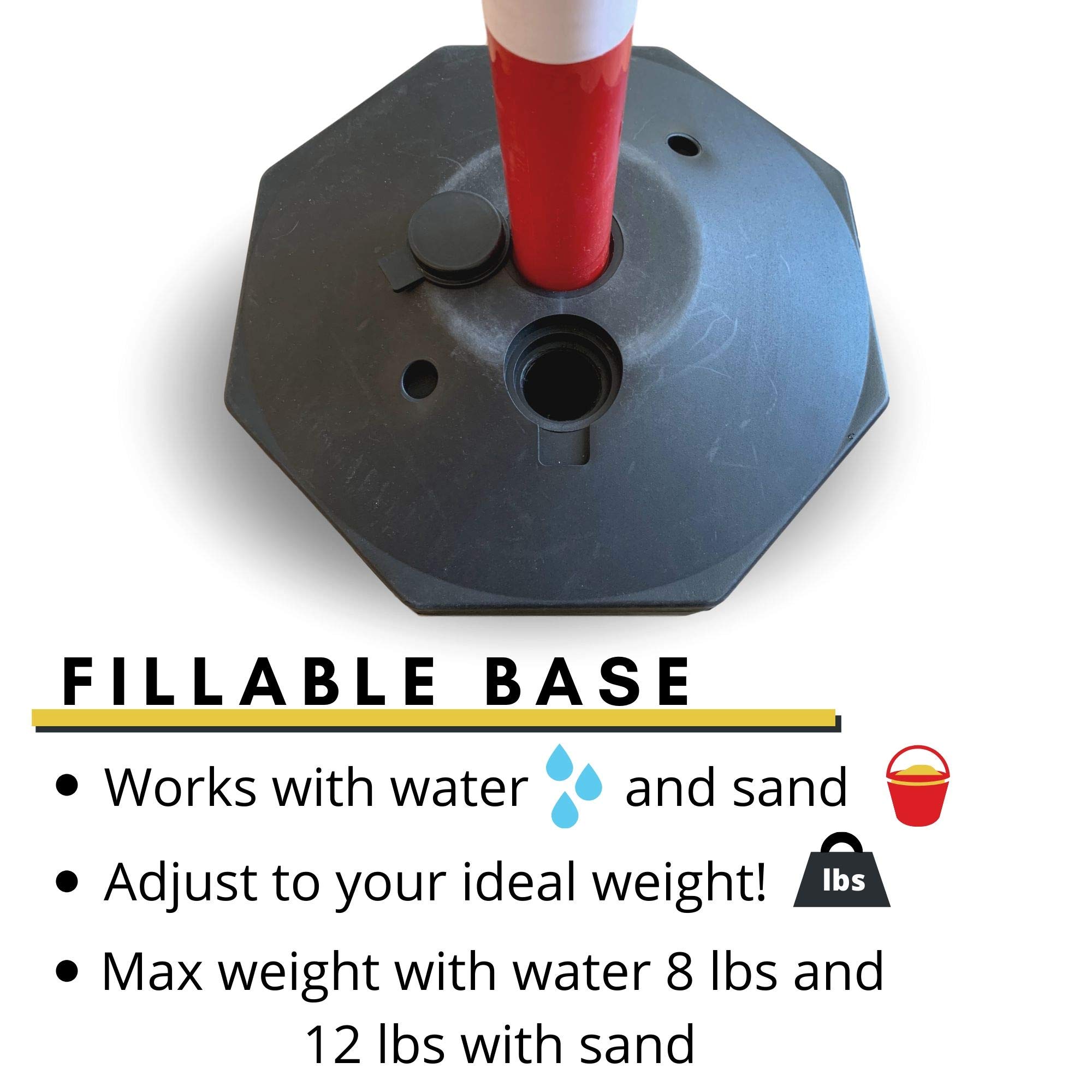 2 Traffic Delineator Poles | Plus Chain Included | Better Than Cones | Perfect Parking Post, Construction Lot, Road Marker or Street Stanchion | Portable & Fillable Base | Large Safety Caution Barrier
