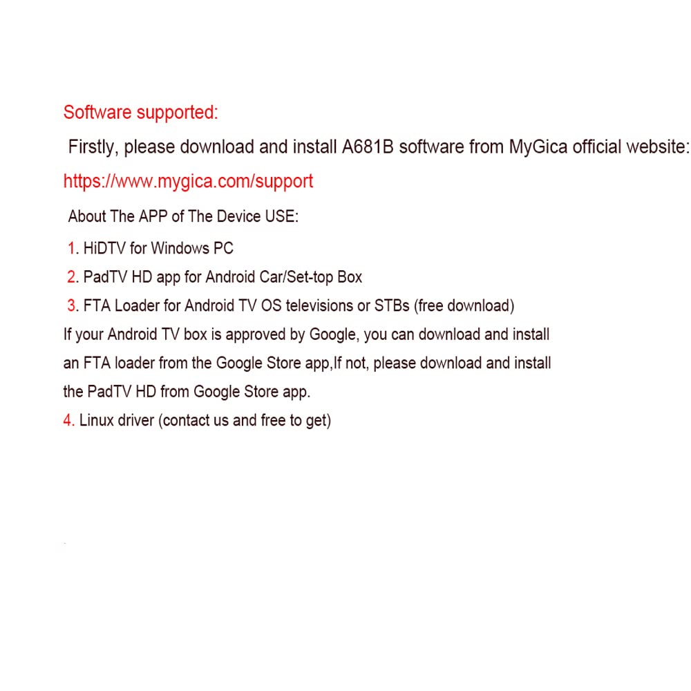 Mygica A681B USB 2.0 TV Tuner Card, ATSC HD Digital External HDTV Tuner Stick Dongle Adapter for Window, Linux, for PC Computer Laptop