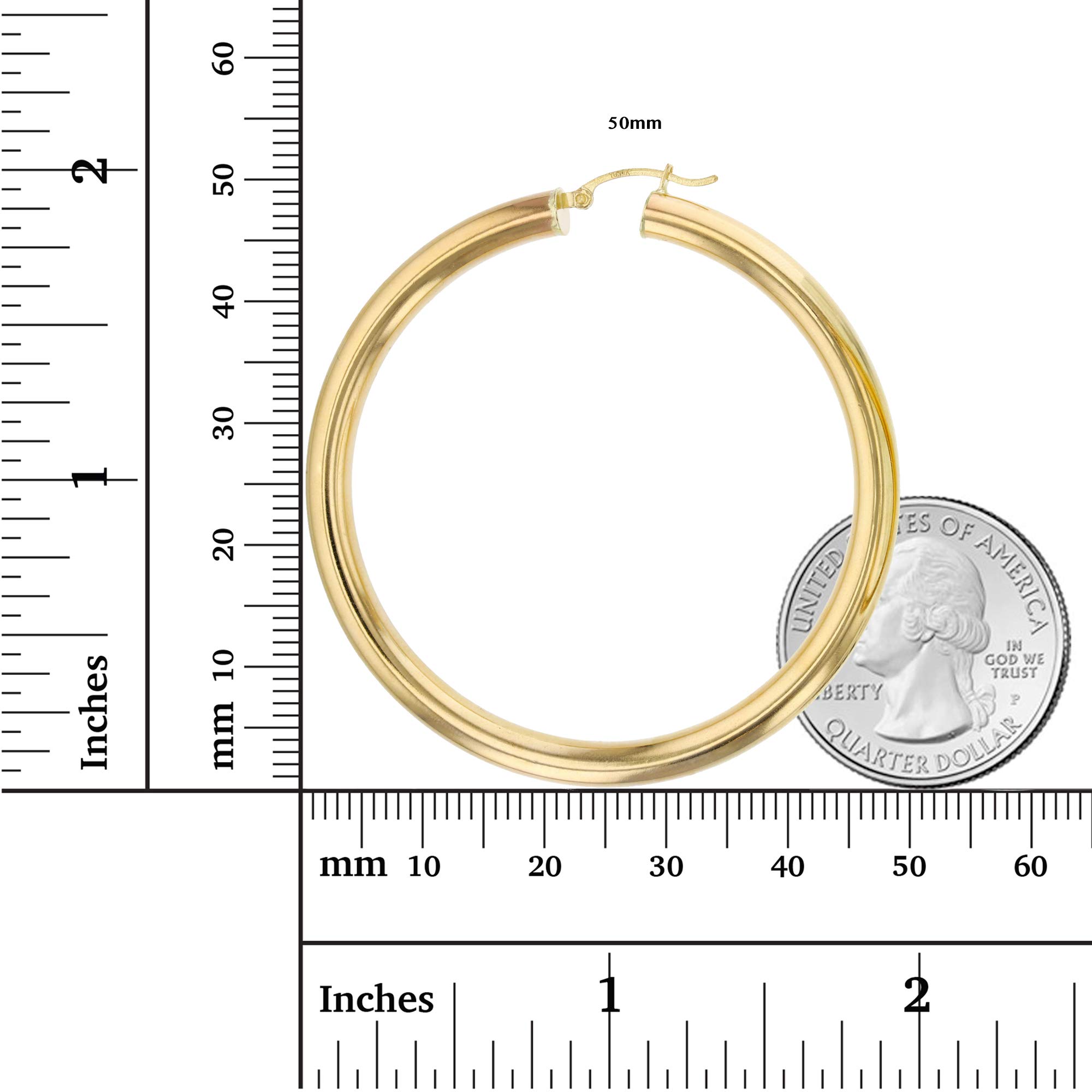 14k Yellow Gold 5mm Solid Polished Round Hoop Earrings for Women | 5mm Thick Classic Round Hoop Earrings | Shiny Polished Earrings for Women, 4x50mm