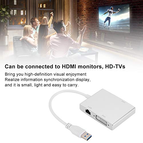 Cuifati 4 in 1 USB 3.0 Hub, FullHD 1080P USB 3.0 Adapter Hub,4 in 1 USB3.0 Adapter to VGA DVI HDMI LAN RJ45,Ultra Slim Portable USB Splitter Notebook PC, Laptop, USB Flash Drives