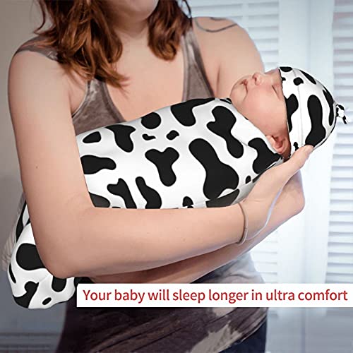 Belinyo Cow Print Newborn Swaddle Set Baby Receiving Blanket with Beanie Hat Infant Sleeping Bag for Girls Boys, One Size