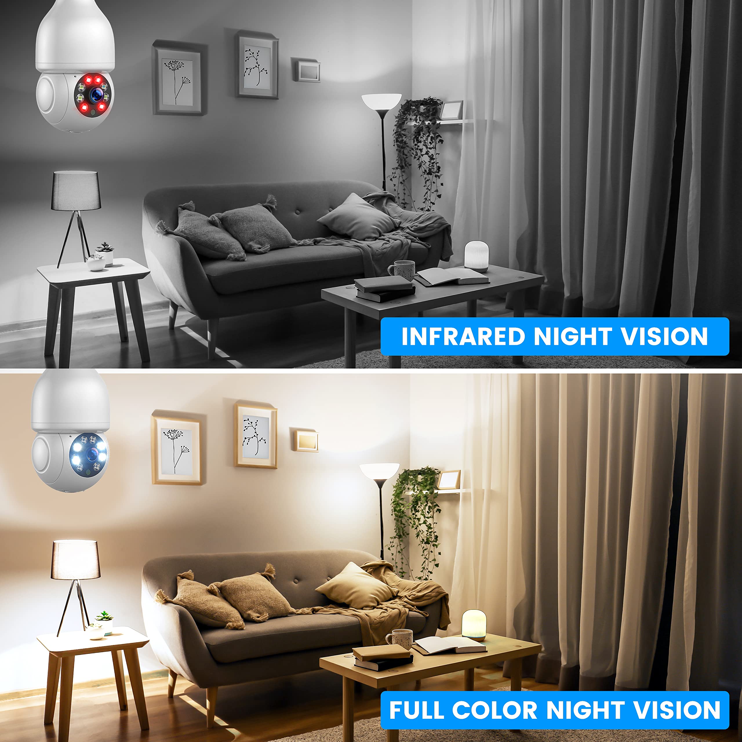 2.4GHz WiFi Light Bulb Security Camera,1080P Light Socket Camera, Outdoor Indoor Wireless Security Camera,Full Color Night Vision, TwoWay Dialogue,Motion Tracking,Alexa Support
