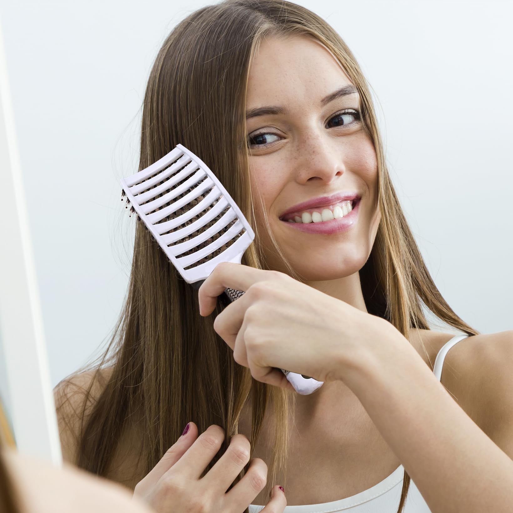 Curved Vented Boar Bristle Styling Detangling Hair Brush, Single White Anti-static Detangler Brush, Fast Blow Drying, Use on Long or Short Unbrush Hair (1 Pack White)