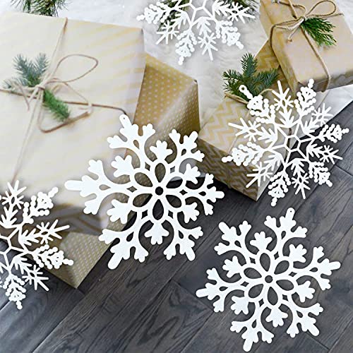 6pcs Large White Snowflakes Ornaments 12β Big Plastic Glitter Snowflake for Winter Indoor Outdoor Christmas Tree Window Room Decorations Giant Craft Snowflakes