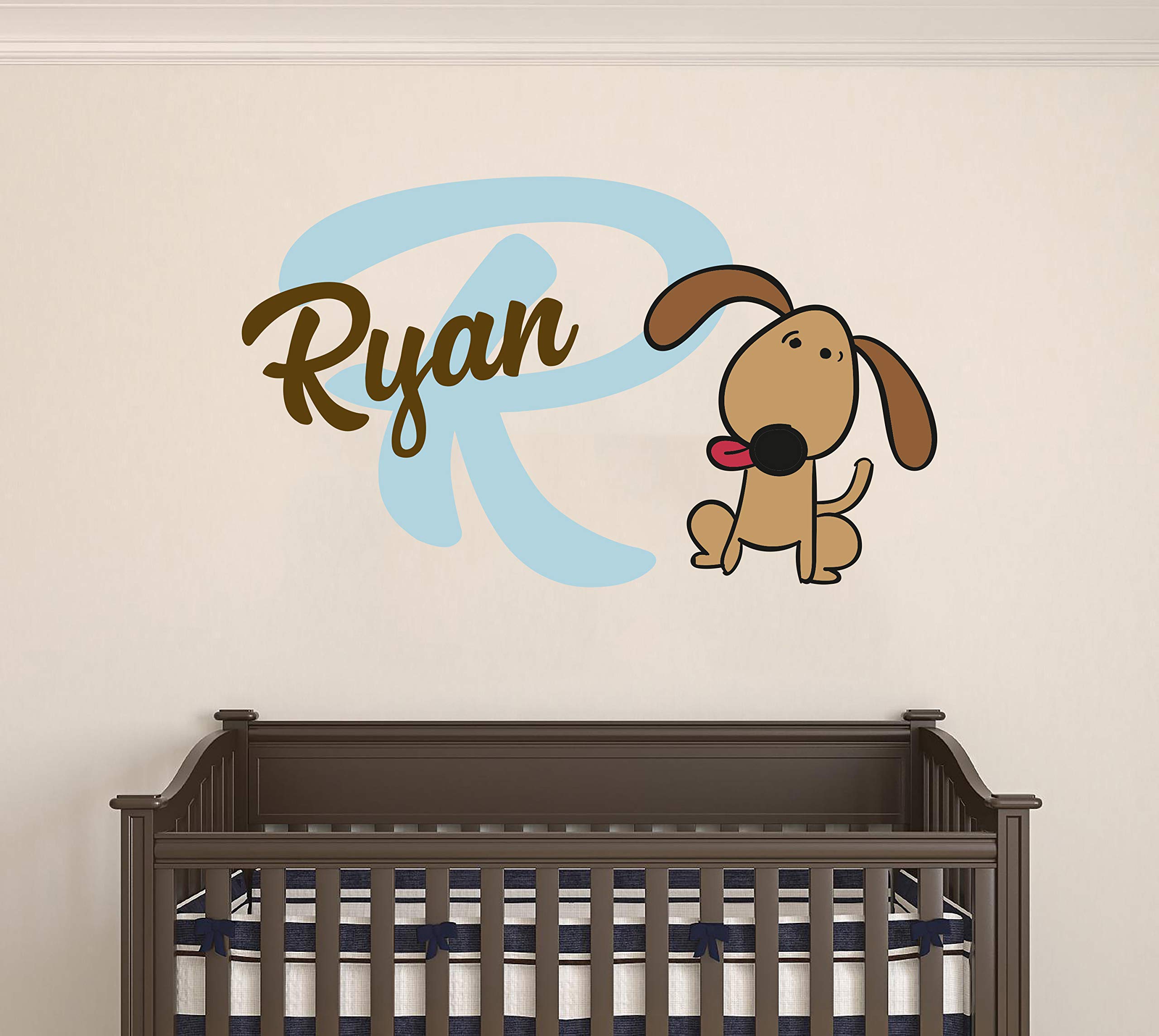 Custom Name and Initial Puppy Wall Decal - Dog Wall Art Decor for Nursery Bedroom playroom Decoration (Wide 40"x23" Height)