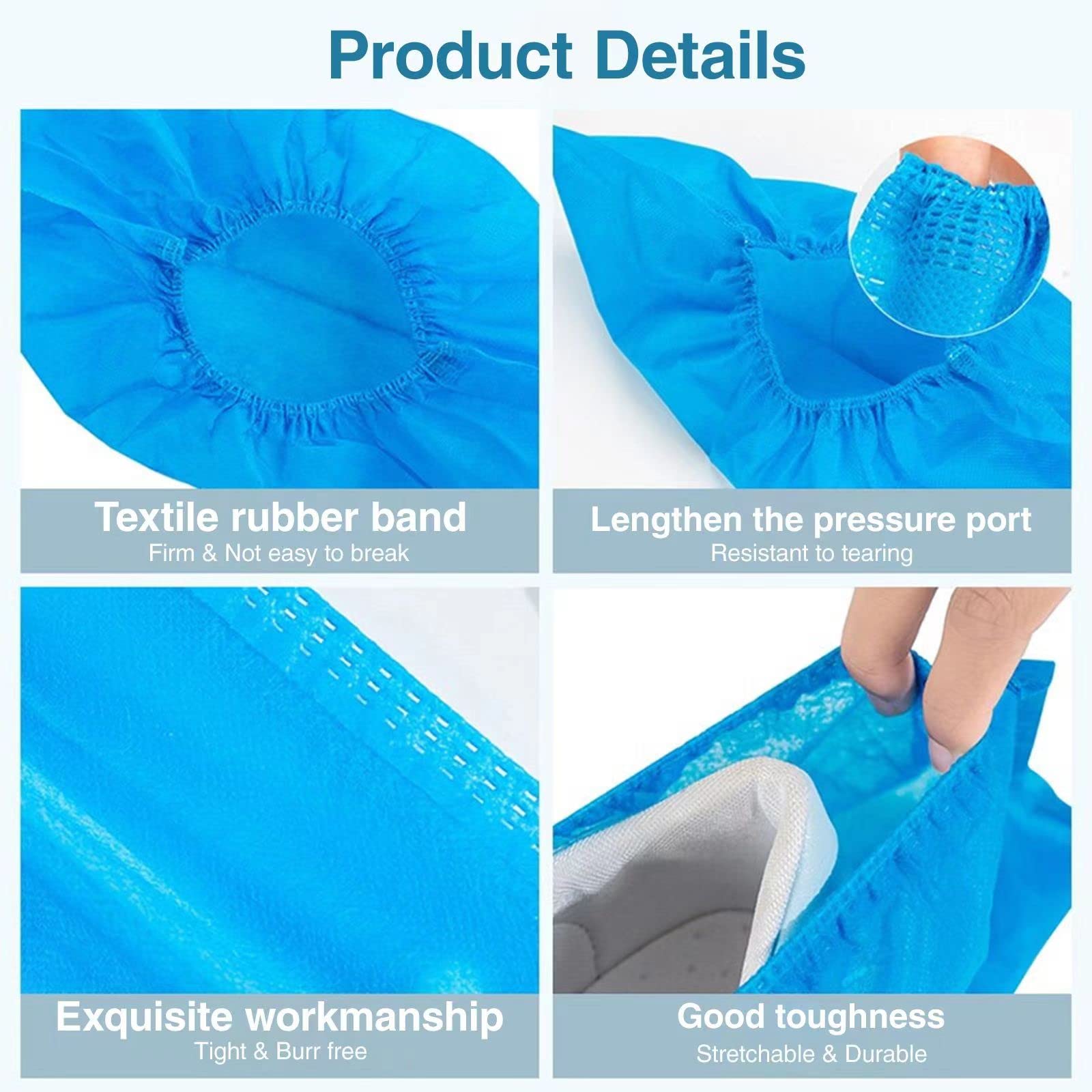 200 Pack Durable Non-slip Shoe Covers - Non Woven Disposable Booties Covers, Blue Foot Coverings Shoecover Boot Covers for Indoors Floors Construction Work Carpet House