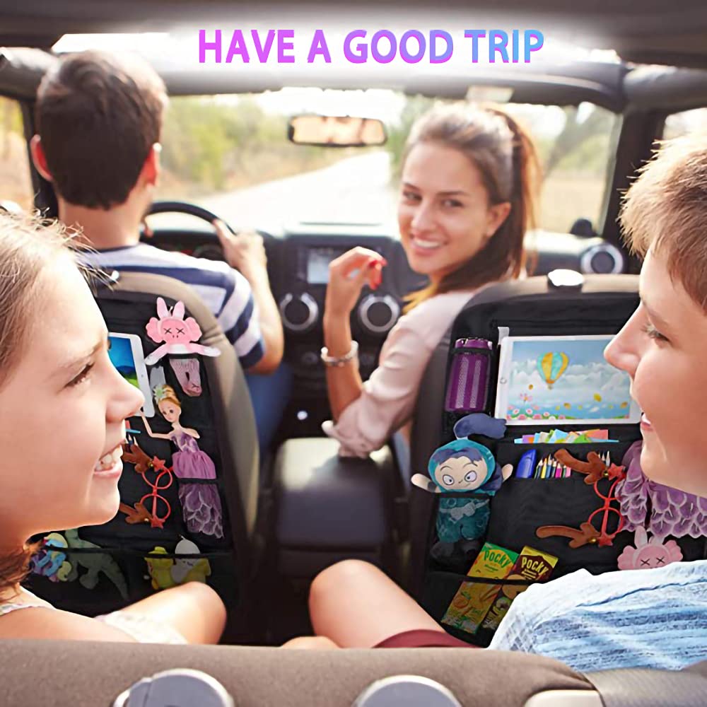 sunyou Car Backseat Organizer Car Organizer Kick Mats with 10inch Tablet Holder,10 Pockets, Car Organizer for Road Trip, Kid Snacks, Toys for Kids and Toddlers(2 PACK)