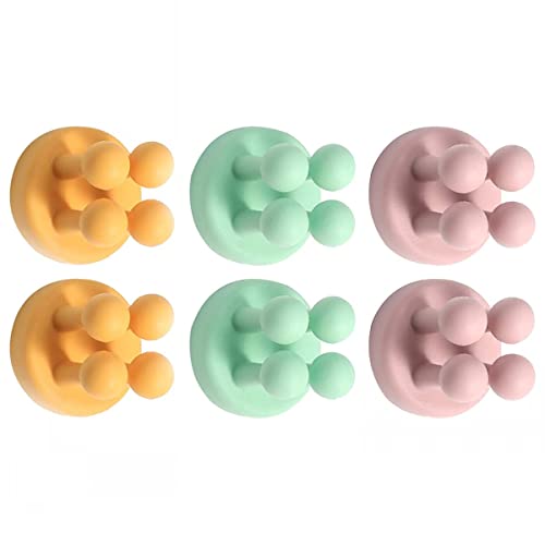 6Pcs Razor Holder for Shower Wall Silicone Stick Hooks for Hanging ,Waterproof Damage Free Hanging Hooks for Kitchen Bathroom Office,Pink Yellow Green