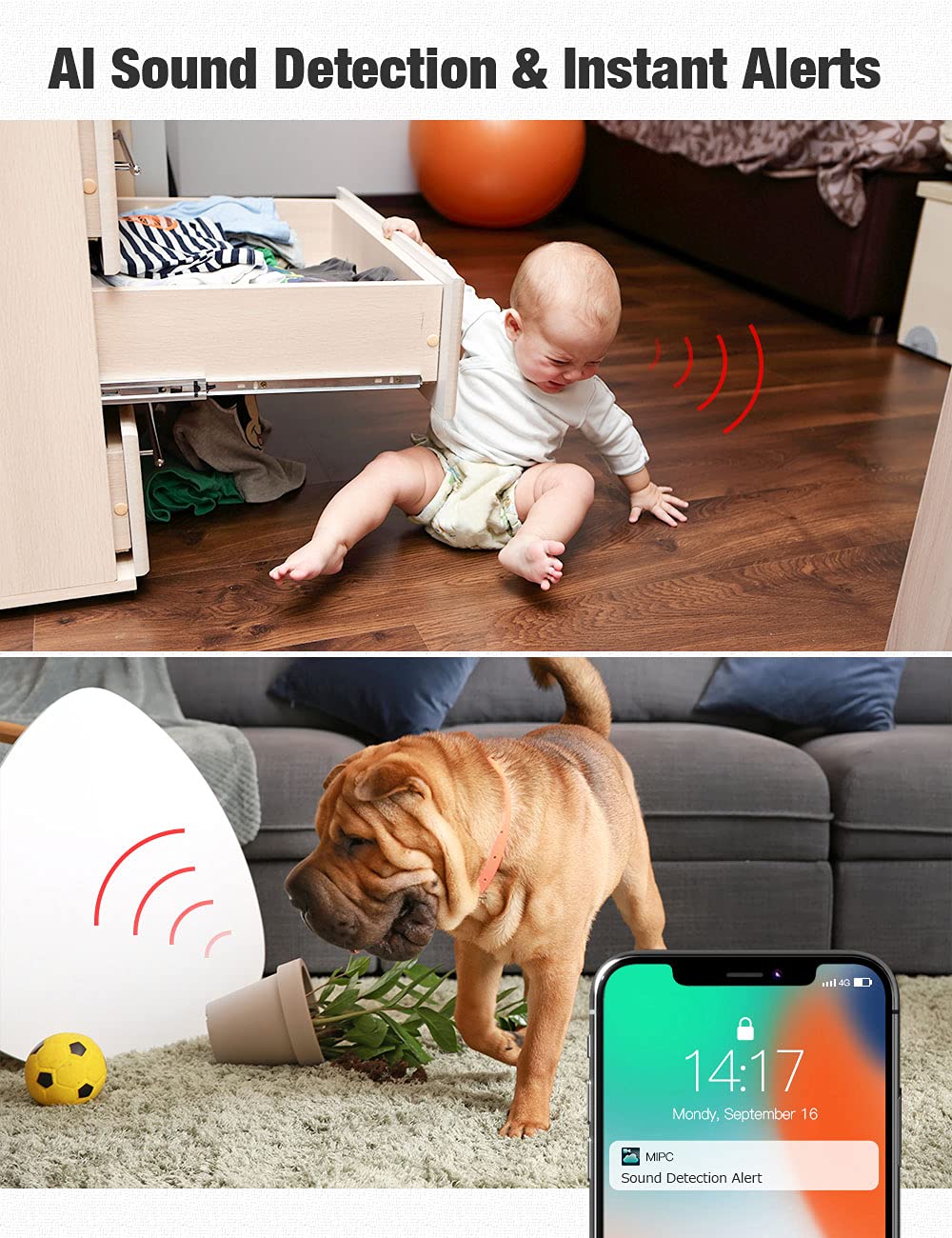 eazieplus Pet Camera, Indoor Security Cam with 2-Way Talk Remote Live View, 2.4GHz WiFi,1080P Night Vision, Motion/Sound Detection, Compatible with Alexa for Home Baby Elder Surveillance