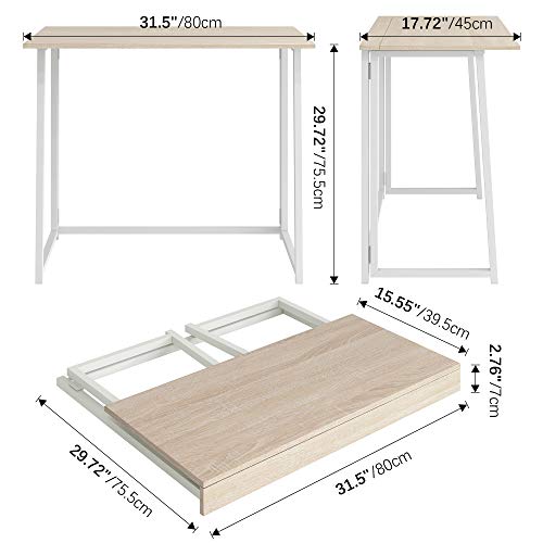 4NM 31.5" Folding Desk, Simple Assembly Computer Desk Study Writing Table for Small Space Offices/Home - Natural and White