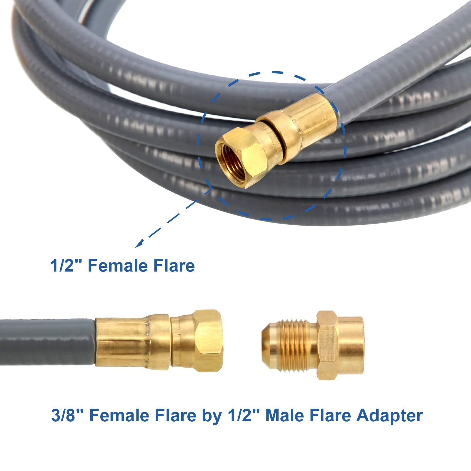 24 Feet 1/2-Inch Natural Gas Hose with Quick Connect Fitting for BBQ, Grill, Pizza Oven, Patio Heater and More NG Appliance, Propane to Natural Gas Conversion Kit - CSA Certified