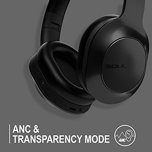 Soul Emotion Max - Over-Ear Active Noise Cancelling Headphones with Crystal Clear Calls Multipoint Connection,60H Playtime, USB-C Quick Charging, Hi-Res Audio, Deep Bass, for Travel,Sport, Gym (BLACK)