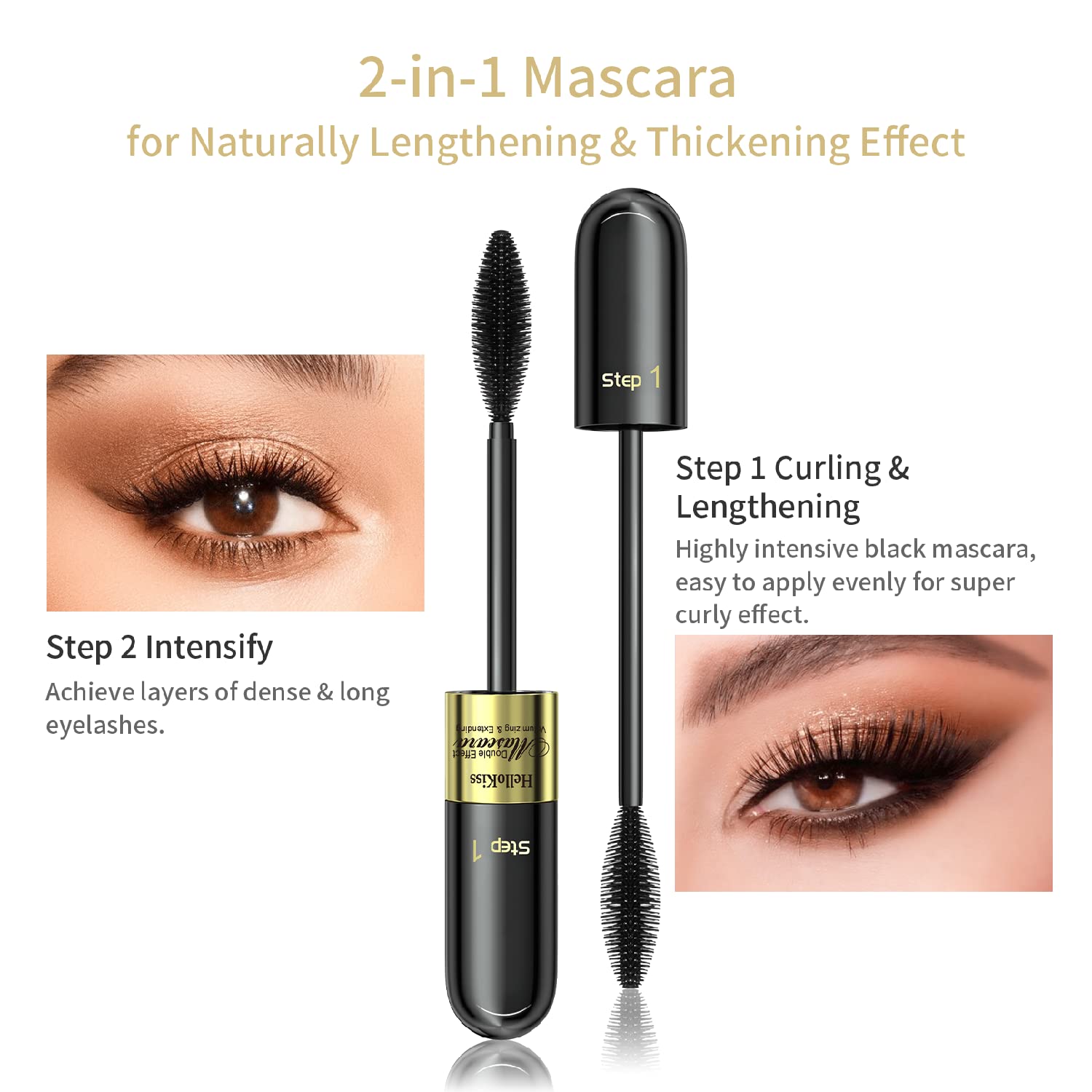 2 In 1 4D Lash vibely mascara, black Mascara,for 5x Natural Lengthening and Thickening Effect, Stereotyped Waterproof Thick Elongated Curled Non-Smudged Primer (1pcs)