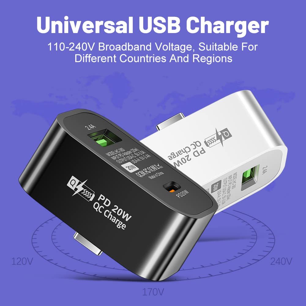20W USB C Hub, [2Pack] PD 20W Fast Charge Dual Port USB Type C and 2.4a USB A, USB C Adapter Small USB Hub for iPhone/iPad/Airpods/MacBook Laptops (Black)