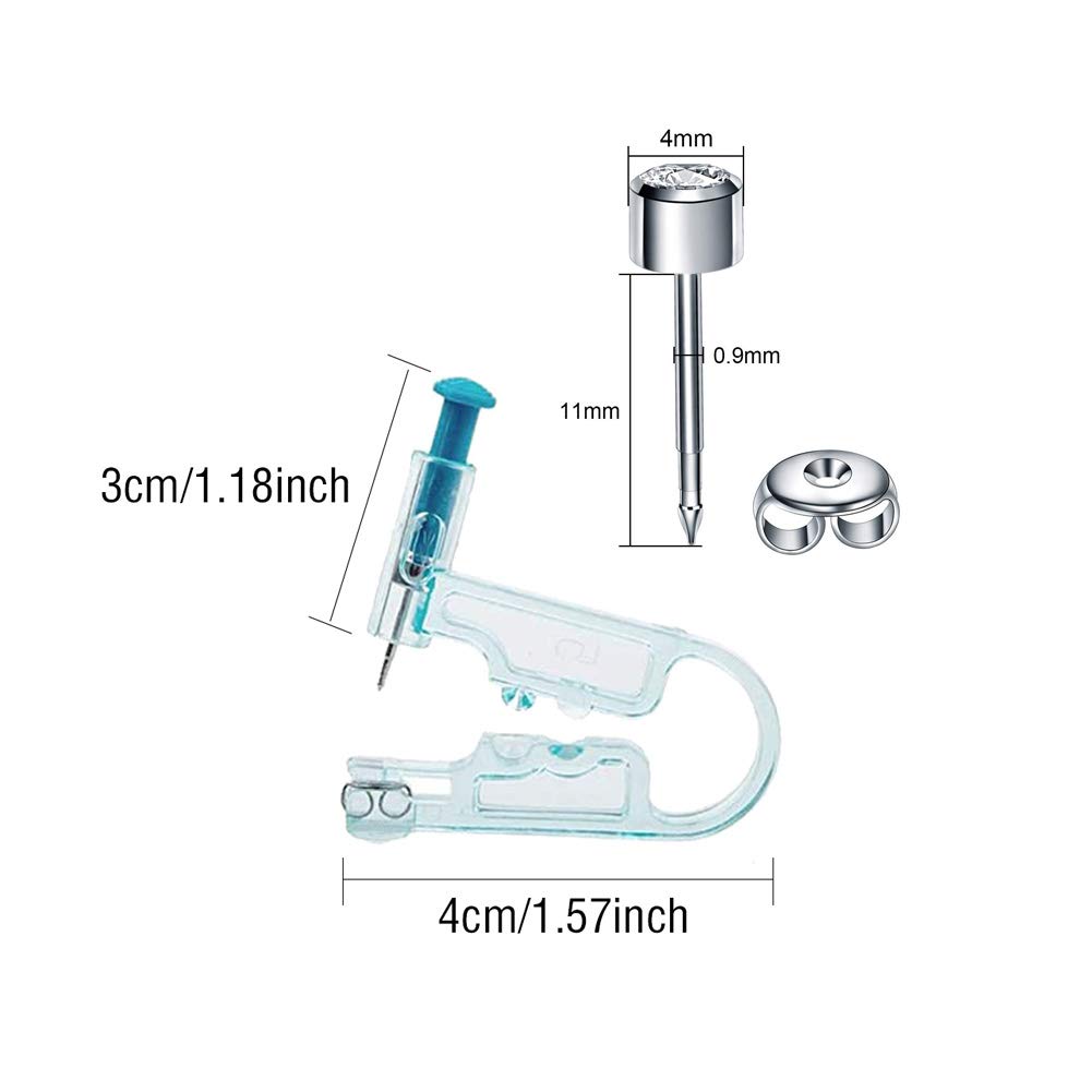 Lishae Ear Piercing Kit, 8 Pcs 4mm Disposable Self Ear Pericings Kit with Ear Studs and 1Pcs Piercing Gun Aid Pierce Kit Tool