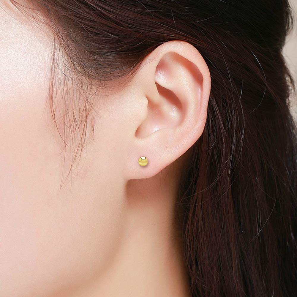 14K Yellow Gold Round Ball Studs 4mm, Polished Smooth Earrings for Women, Butterfly Backing, Giorgio Bergamo (4mm)