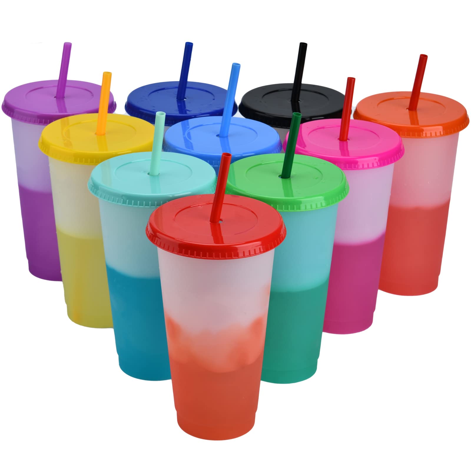 20 Pack Color Changing Cups with Lids and Straws 24 oz Reusable Cups Bulk Tumblers Color Changing Tumbler Cold Cups with Lids Plastic Tumblers Tall Iced Cold Coffee Cups Party Cups for Kids Adults