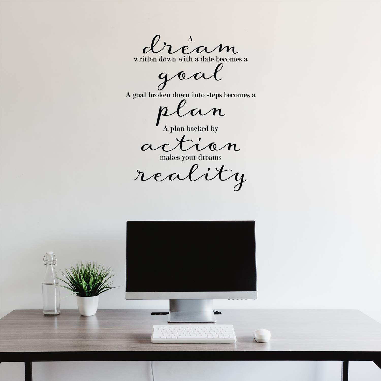 Vinyl Wall Art Decal - A Dream, A Goal, A Plan, Action, Dreams Reality - 26.5" x 22" - Trendy Inspirational Positive Mind Change Quote Sticker for Bedroom Playroom Office School Store Decor (Black)