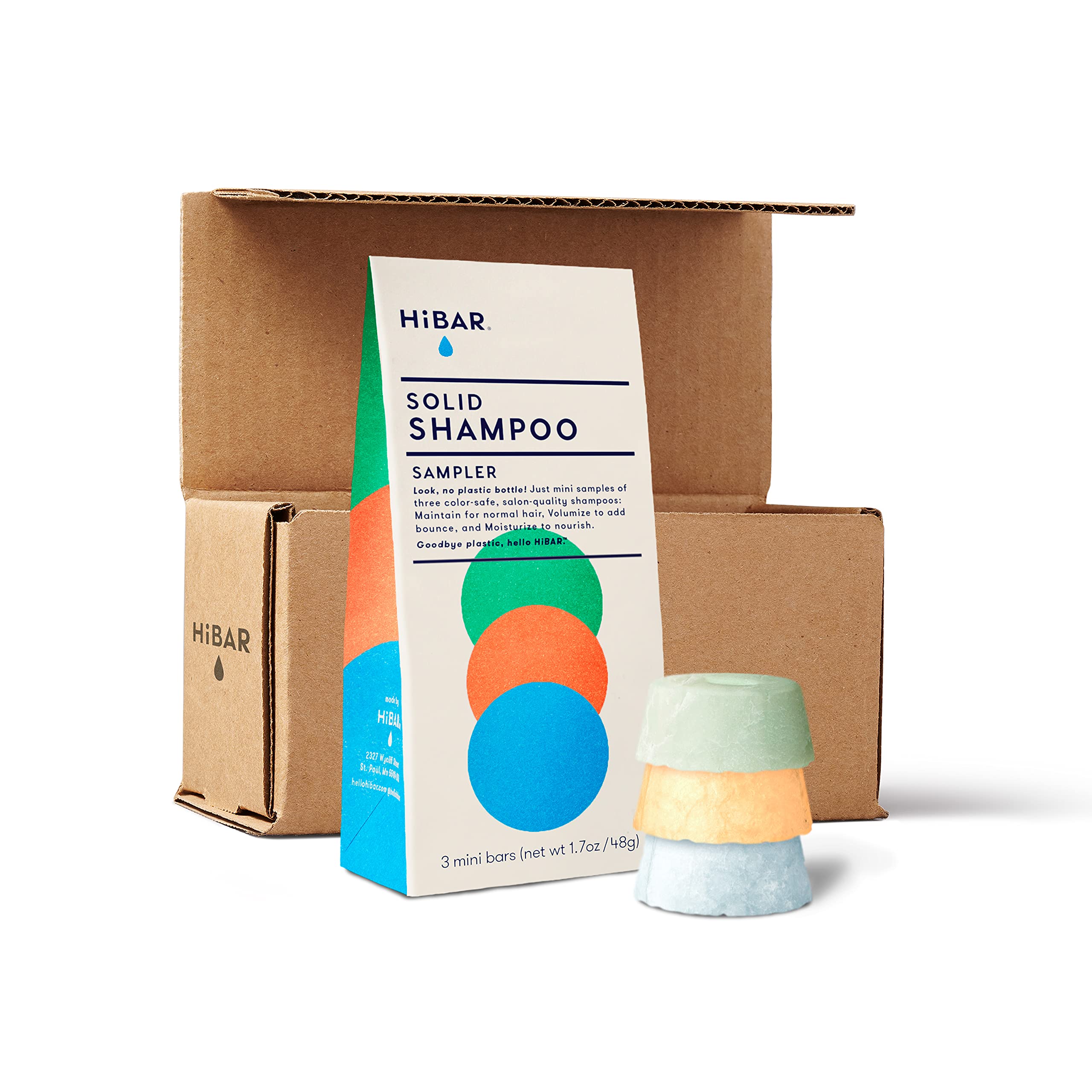 HIBAR - Shampoo Bar Sampler - Maintain, Moisturize & Volumize Shampoo Bars - Travel-Friendly - Salon-Quality Ingredients - Plastic-Free - Soap, Paraben & Sulfate-Free - Color Safe - 3 Mini Solid Bars