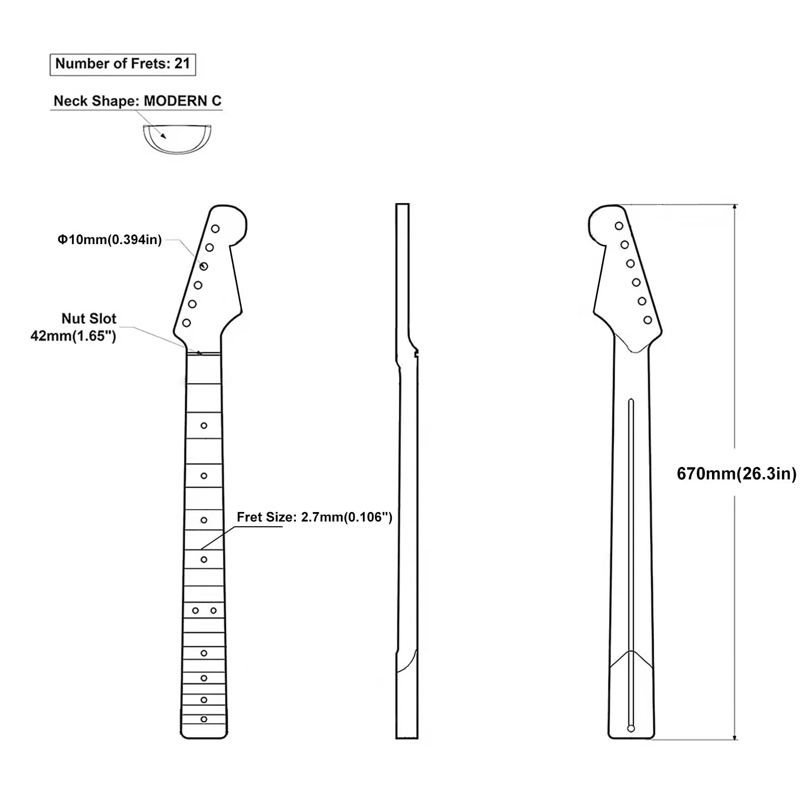 21 Fret Guitar Neck Maple Fretboard Guitar Neck for ST Style Guitar DIY Parts Replacement