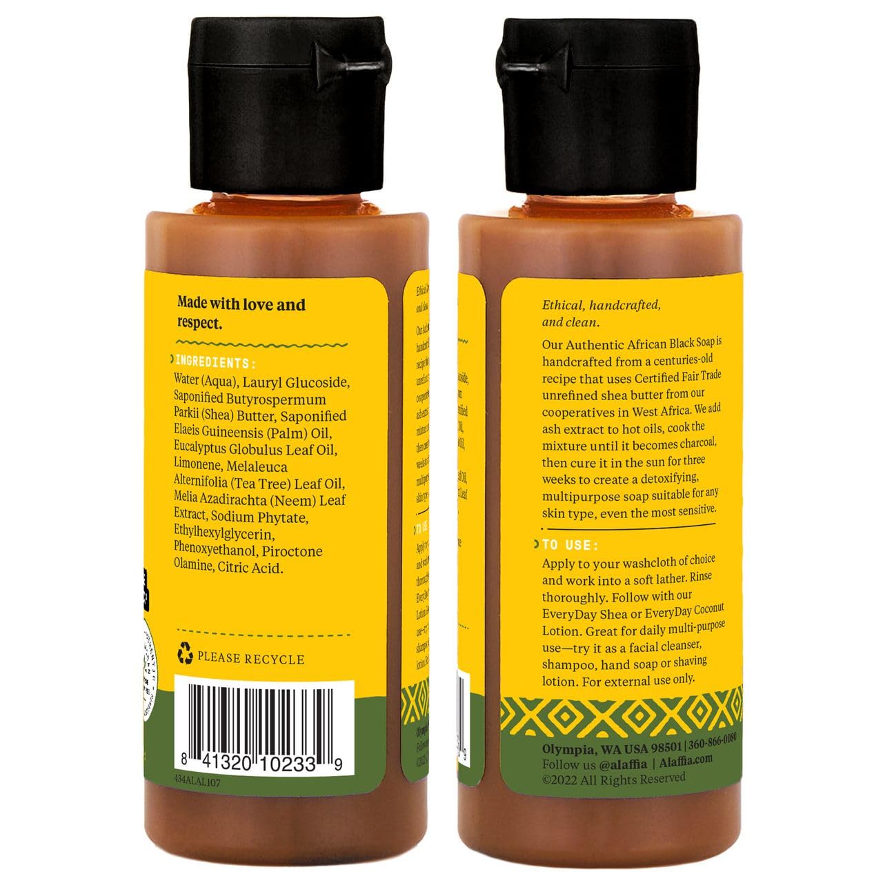 Alaffia Authentic African Black Soap Variety 2-Pack – All-In-One Liquid Soap, Travel-Size Eucalyptus Tea Tree + Full-Size Peppermint Body Wash, Face Wash, Shampoo, Shaving Soap