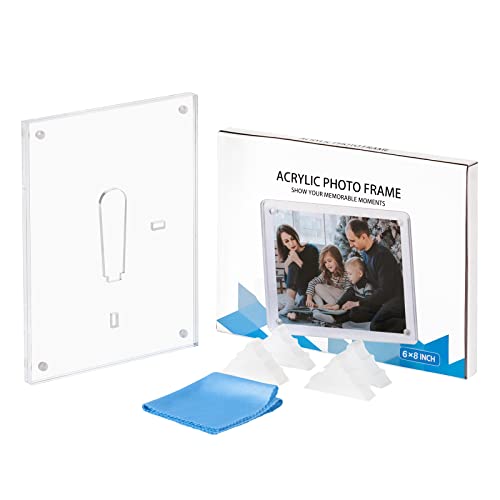 6x8 Acrylic Picture Frame, Clear Photo Frame with Magnetic for Tabletop Display, High Definition, Horizontally or Vertically Display Minimalist Design (Right Corner)