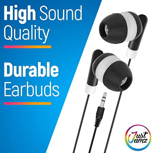 Bulk Earbuds 30 Pack | Basic Earbuds, Dot Headphones, Black in-Ear Earbuds, Disposable Headphones, 3.5 MM Audio Jack Stereo Earphones for Schools, Kids, Classrooms & Libraries