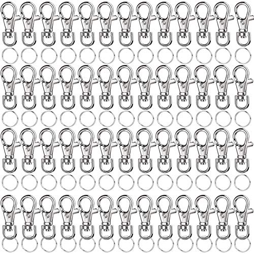 60PCS Metal Swivel Snap Hooks with Key Rings, LEOBRO 30PCS Small Lobster Claw Keychains Clasps and 30PCS Key Chain Ring for Keychain Clip, Lanyard, Key, Jewelry Making, Art Crafts, Silver