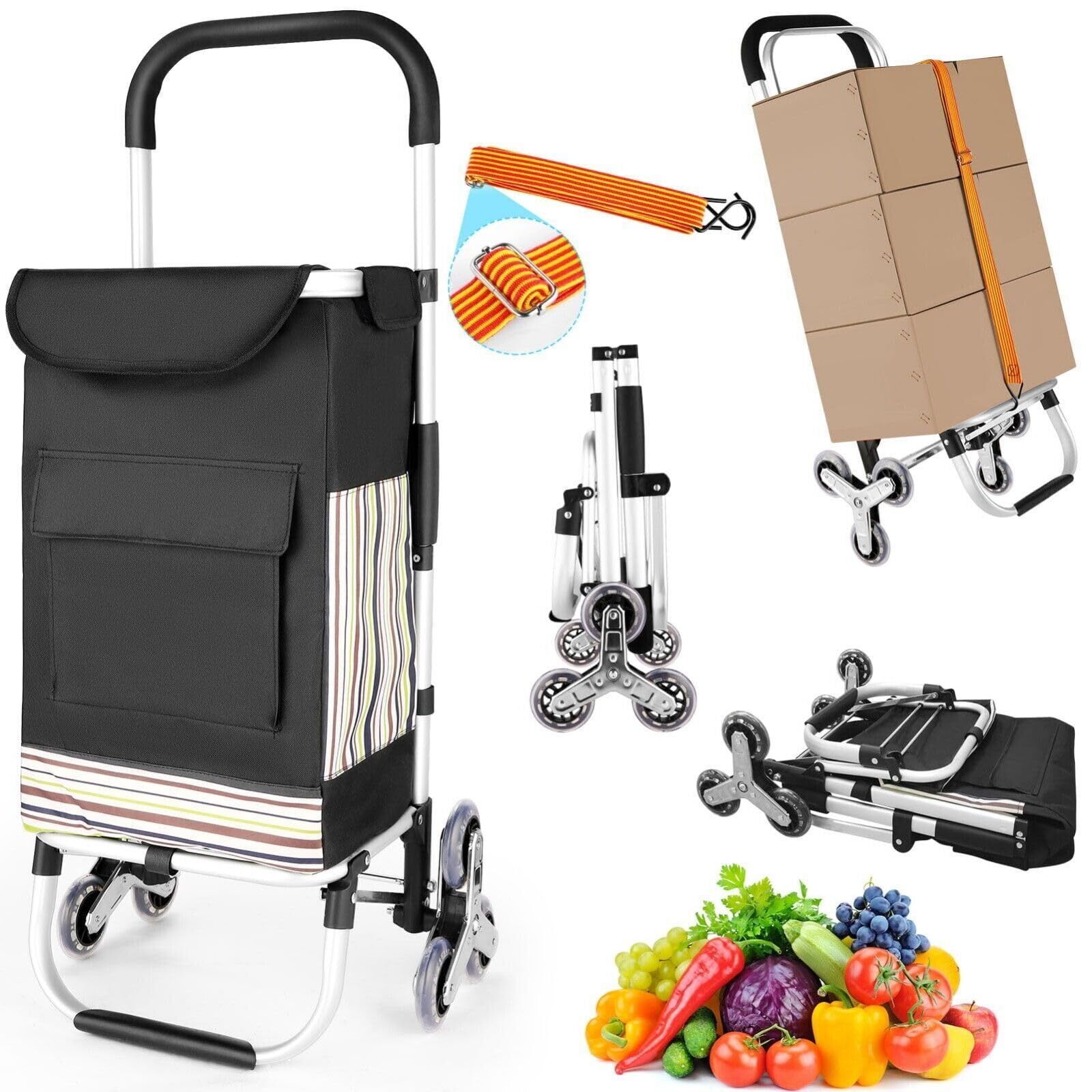 2-in-1 Folding Shopping Cart 150 Lbs Stair Climbing Dolly 45 L Grocery Cart New~