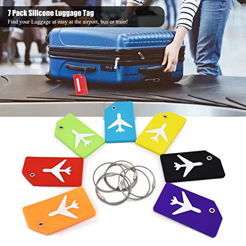 7 Pack Silicone Luggage Tag Baggage Handbag Travel Suitcase Tags with Name ID Card Perfect to Quickly Spot Luggage Suitcase (Yellow)