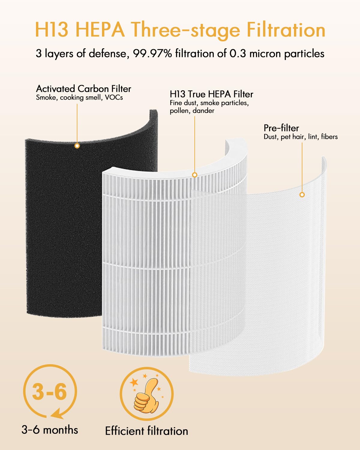 Air Purifier B-D02U Replacement Filter, VEWIOR H13 True HEPA Air Cleaner Filter (Special for B-D02U Air Purifier)
