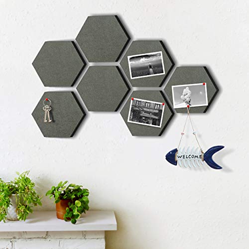 Soyizom Felt Pin Board Self Adhesive Board for Photos | Notice | Memos | Display,Thickened Bexagonal Bulletin Board Decorative Pin Board Pads for Offices School Wall Decor(7 Pcs/Set,Cement-Grey)
