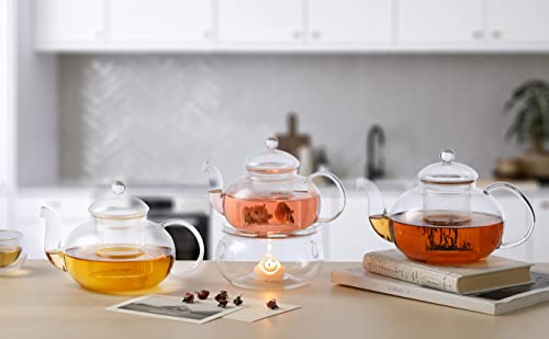 CnGlass 33.8oz Glass Teapot with Removable Infuser,Stovetop Safe Tea Kettle,Blooming & Loose Leaf Tea Pot