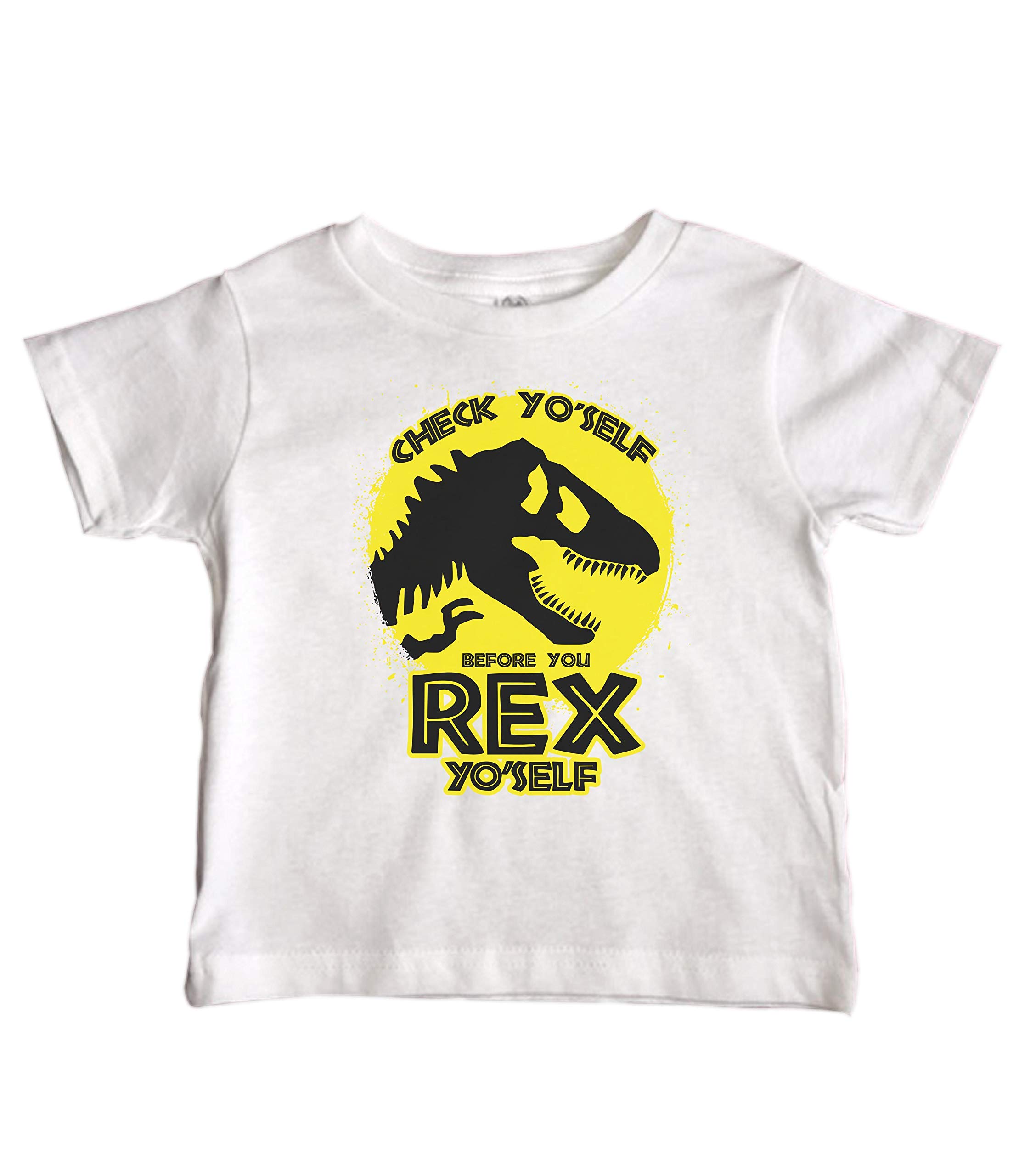 Cute Baby Bodysuits and Toddler Tees Check Yo'self T-Rex Funny Dinosaur Shirt Collection White