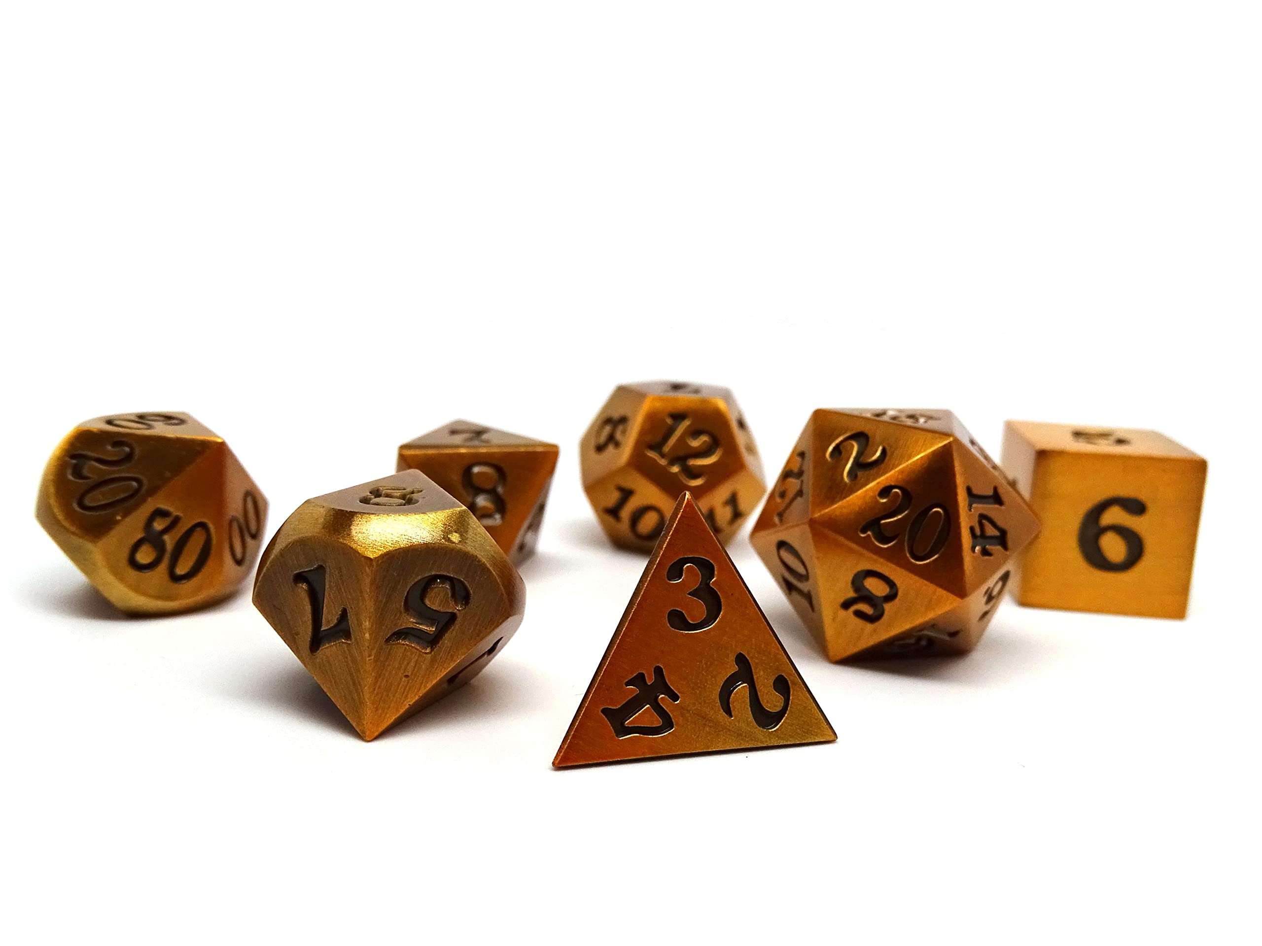 7 Piece Legendary Metal Dice Set - Bronze, Gold, Silver, and Copper Designs with Signature Font (Legendary Copper)