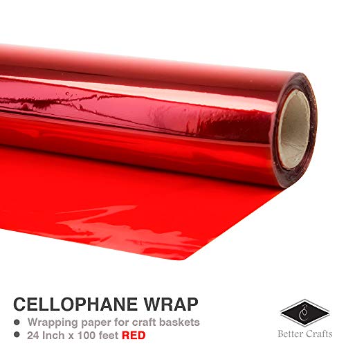 Cellophane Wrap 24"x100' Mylar Sheet Cellophane Roll Great Wrapping Paper for Craft Basket (Red)