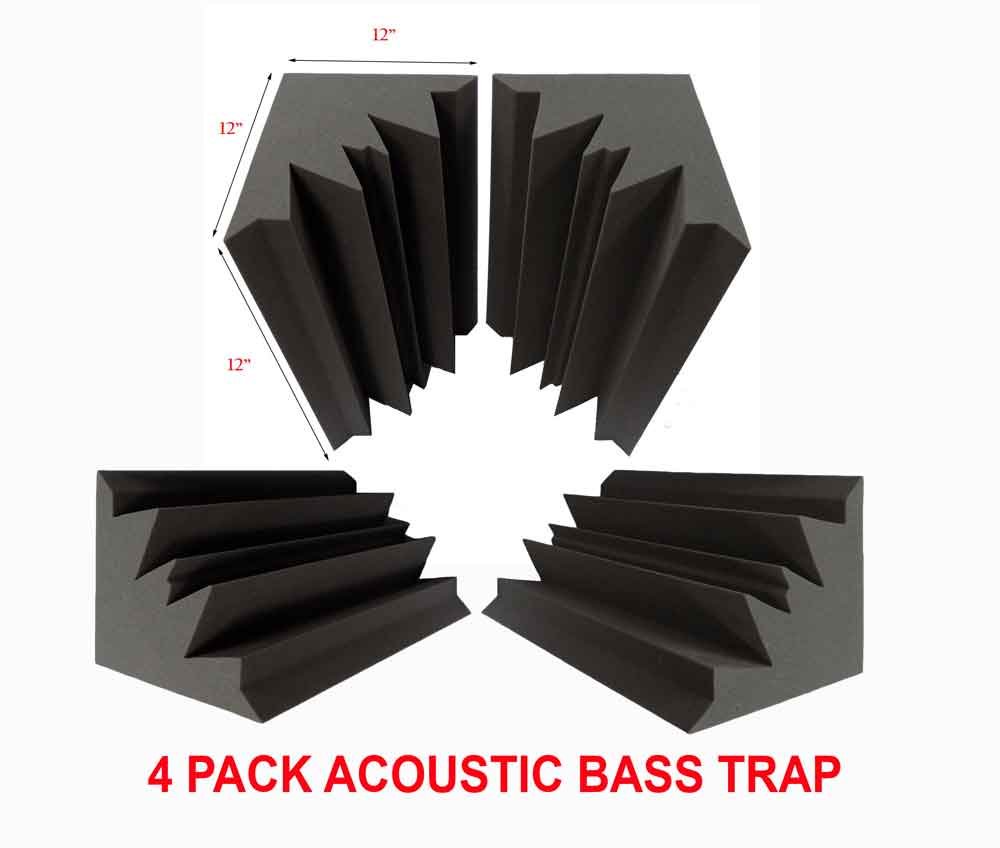 Acoustic Foam XL Bass Trap Studio Soundproofing Corner Wall 12" X 12" X 12" (4 PACK) - Color: Charcoal