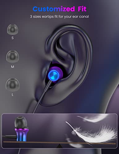 3.5mm Headphone for Moto G 5G Stylus,Wired Earbuds Magnetic HiFi Stereo with Microphone Volume Control Noise Cancelling Aux Earphone Airplane Headset for Samsung Galaxy A23 A14 A12 MP3 MP4 Purple