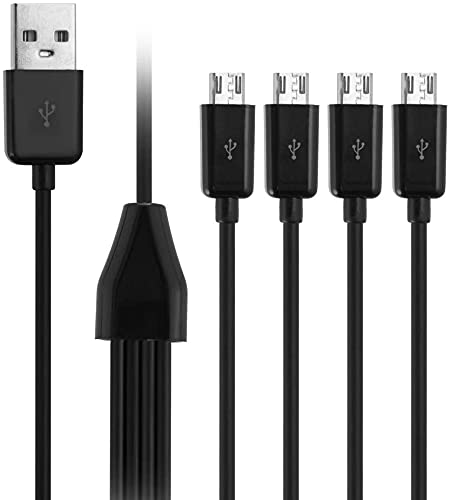 Vrllinking USB A to USB Micro Charging Cable, 4 in 1 Multi Charger Cable Micro USB Splitter Cable 4 Ports Micro USB 2.0 Male to Male Charging Cord 4 Connectors(Black 0.5M)