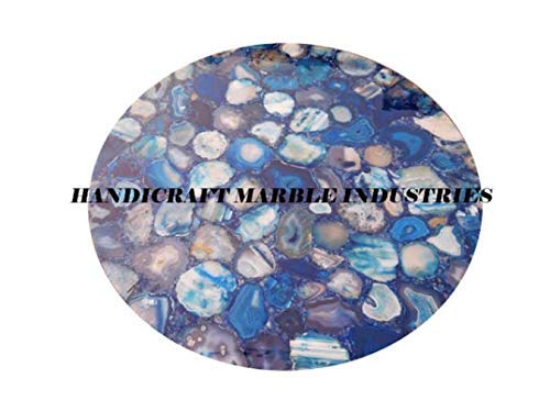 21" Inch Blue Agate Stone Round Coffee Table Top, Blue Agate Stone Centre Table Top, Blue Agate Stone Round Side Table Top, Agate Stone Table Top Home Decor, Piece Of Conversation, Family HeirLoom