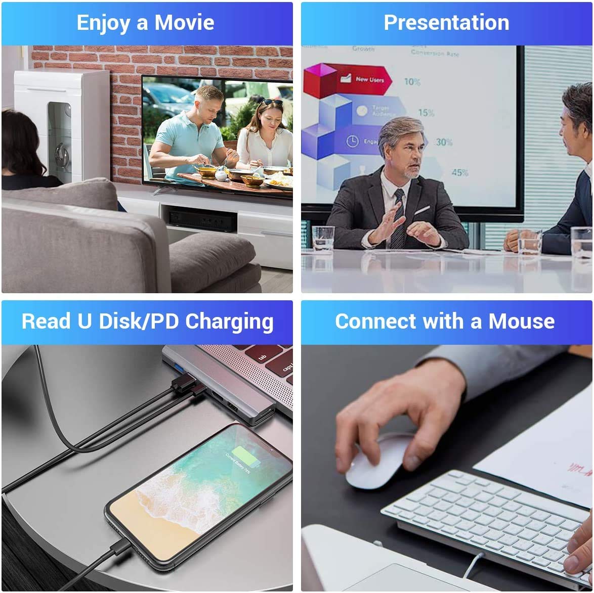 EKSA Triple Display USB C Hub with 2 HDMI 4K, 8-in-1 USB Type C Dual HDMI Adapter Docking Station for MacBook Pro & Air 2019/2018/2017/2016 (8 in 1)