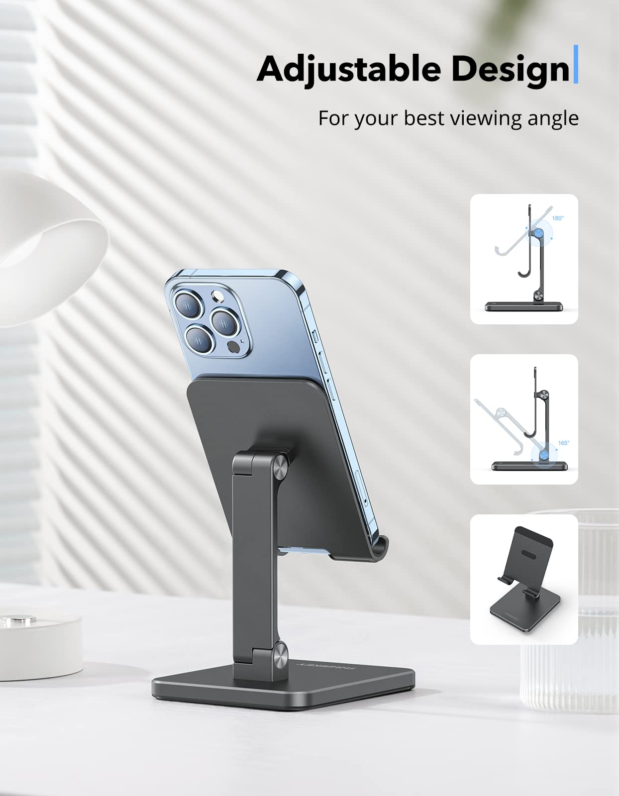 THREEKEY Tablet Stand,Cell Phone Stand, Metal Adjustable Phone Holder for Desk Compatible with iPhone iPad Mini/Air/Pro and All 4.7-11.9 Inch Tablet and Phone