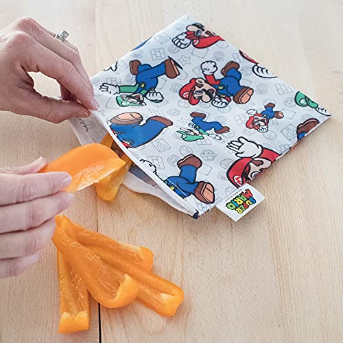 Bumkins Sandwich Bag / Snack Bag, Reusable Fabric, Washable, Food Safe, BPA Free, 7x7 – Nintendo Mario/Luigi, Pack of 1