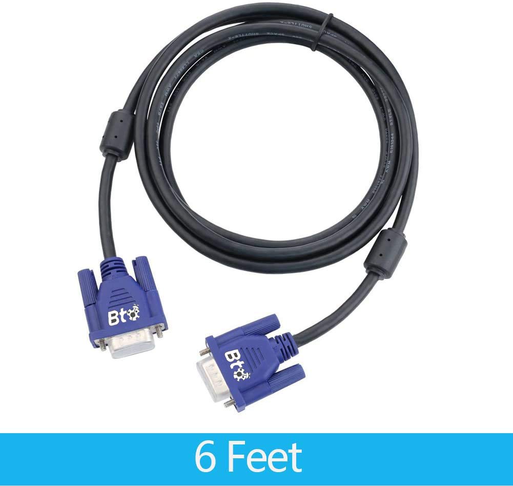 BTO VGA to VGA Cable 6 Feet Long PC Computer Monitor, Projector, Cord 1080p Full HD High Resolution, Male to Male Blue Cable (6 Feet).